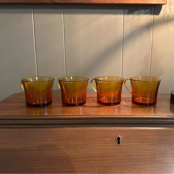 Dining | Duralex France Amber Glass Small Coffeetea Cups With Handles ...